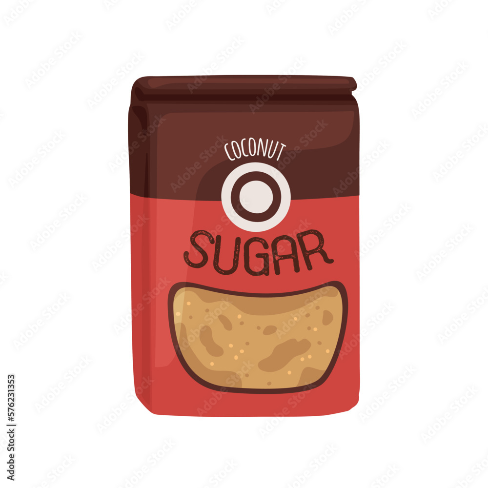 Organic coconut brown sugar in packed in bag. Natural exotic coco nut ...