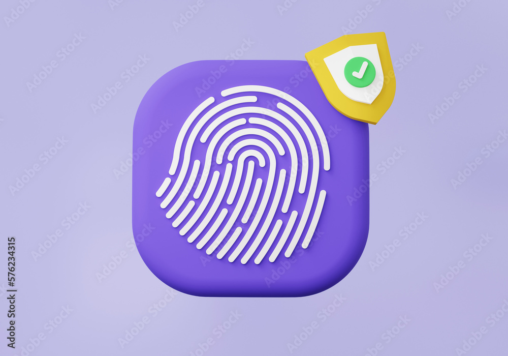 Protection shield fingerprint icon with correct check mark approved ...
