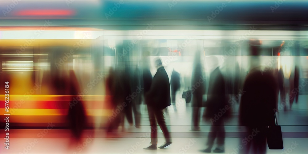 Blurry people in the subway. Speed of life, futuristic blurred people ...