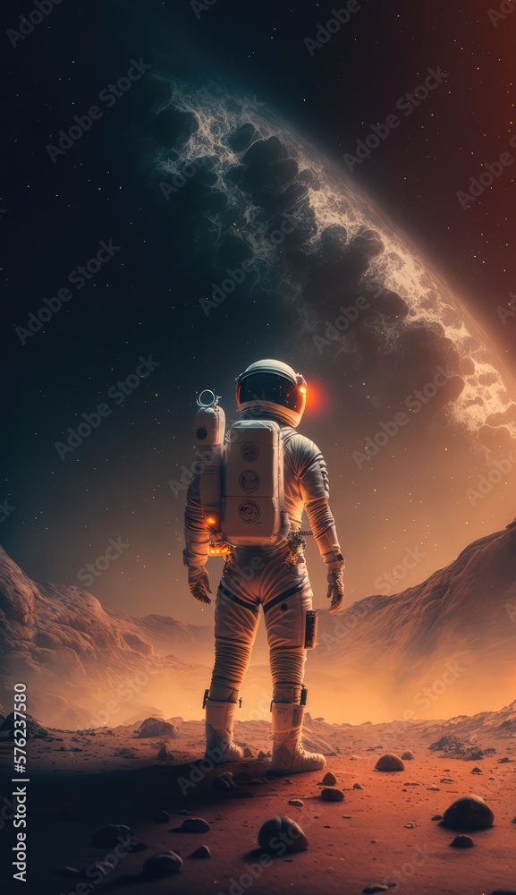 Astronaut and astronauts exploring planets in outer space, made with ...