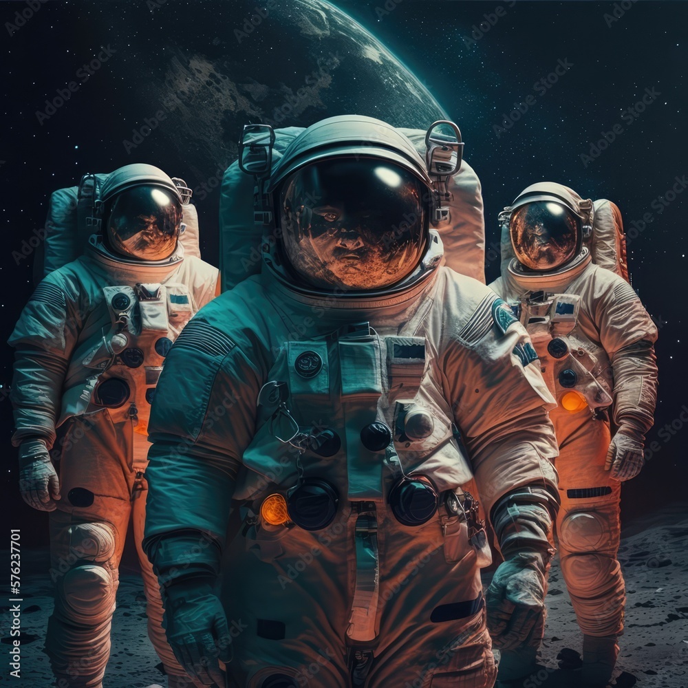 Astronaut and astronauts exploring planets in outer space, made with ...