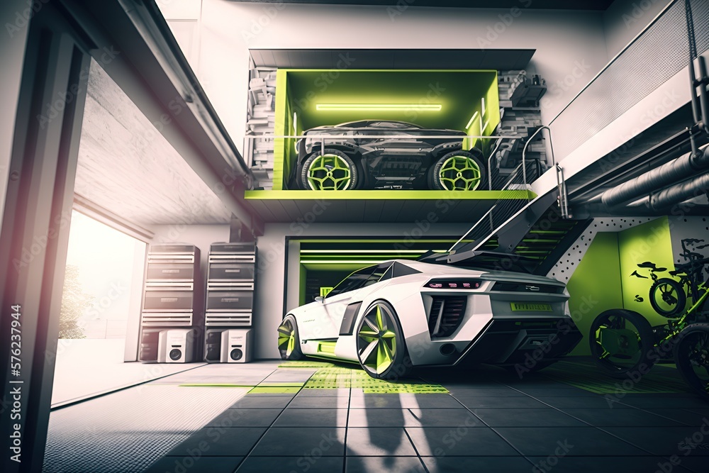 Futuristic and Modern Home Garage Concept Design 5. Generative AI Stock ...