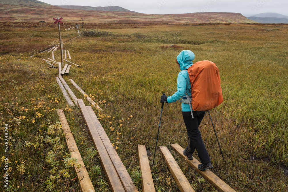 Foto de Single hiker on section of trail under repair, between Aigert ...