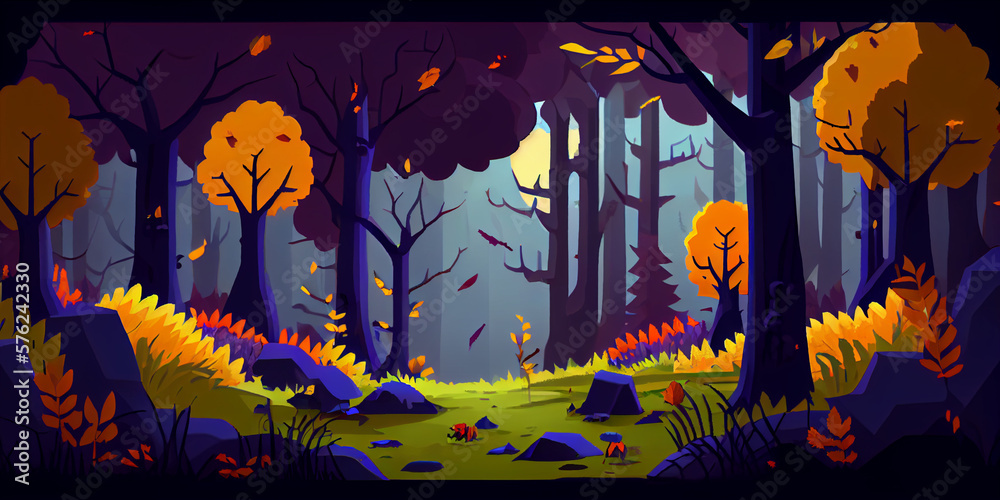 Autumn forest 2D old pc pixel style gaming level design background ...