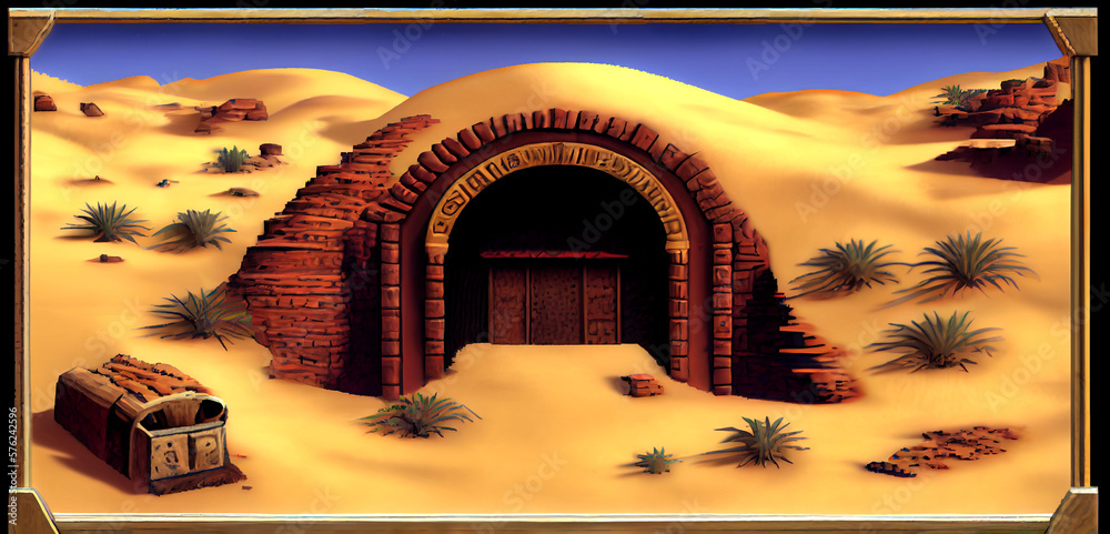 Old school pc gaming concept. Desert scene in pixel art retro style. 2D ...