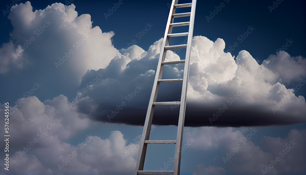 Ladder reaching into a cloud, concept of successful, generative ai ...