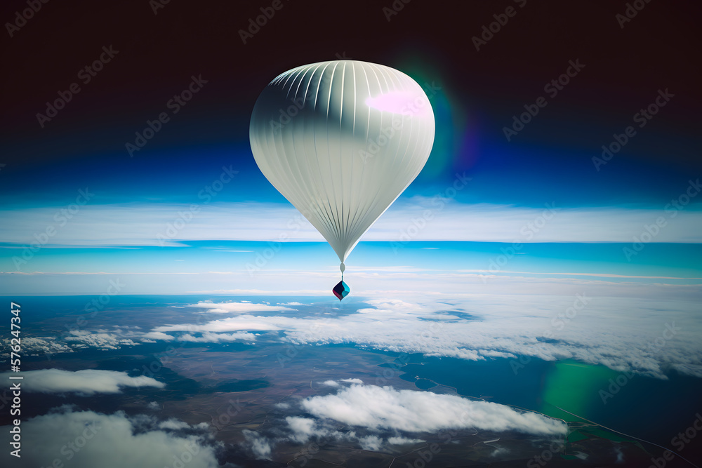 Weather balloon in the air at the border of the troposphere and ...