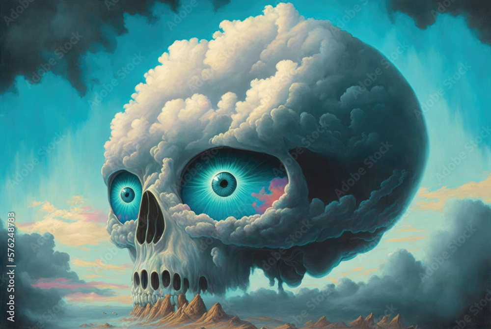 Skull head in the clouds, surreal cloudy dream vision of disturbing ...