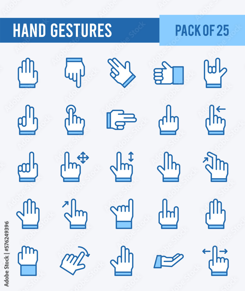 25 Hand Gestures. Two Color icons Pack. vector illustration. Stock ...