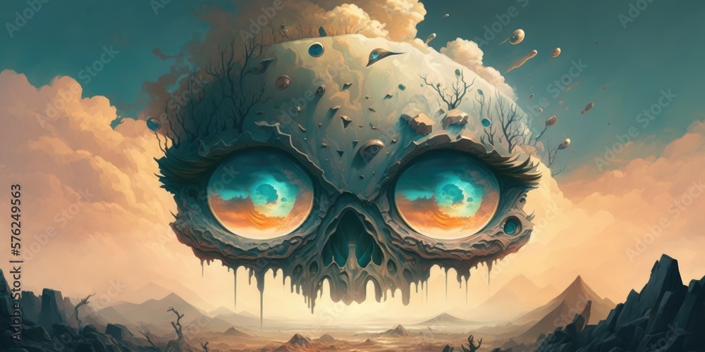 Skull head in the clouds, surreal cloudy dream vision of disturbing ...