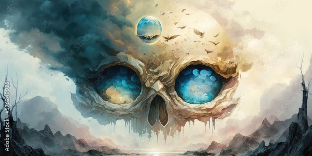 Skull head in the clouds, surreal cloudy dream vision of disturbing ...