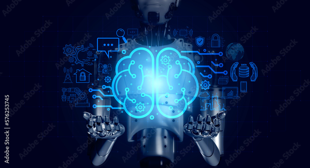 Brain working of Artificial Intelligence (AI) with 3d rendering robot ...
