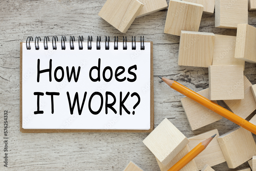 light wood background. text on notepad. How Does It Work? Stock Photo ...