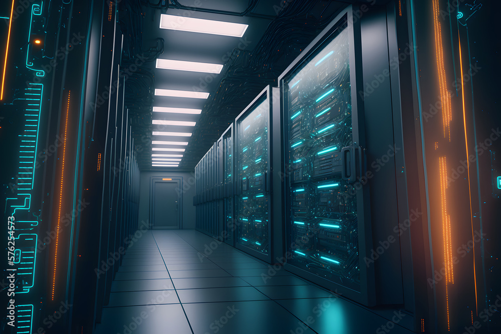 Server racks in computer network security server room data center ...