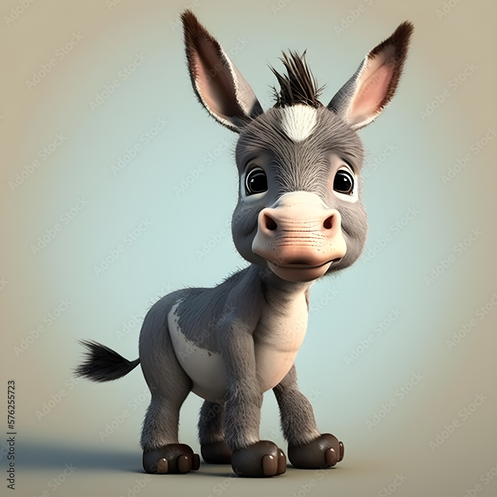 super cute little baby donkey rendered in the style of pixar cartoon ...
