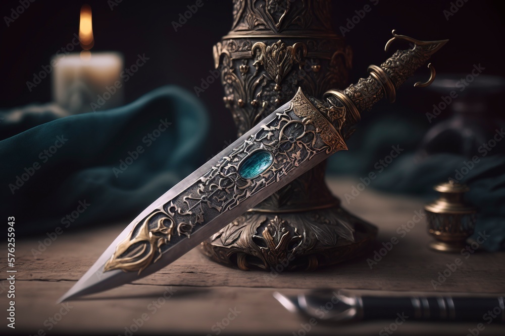 ampire ritual dagger, Necronomicon dagger, Dagger of black magic on a ...