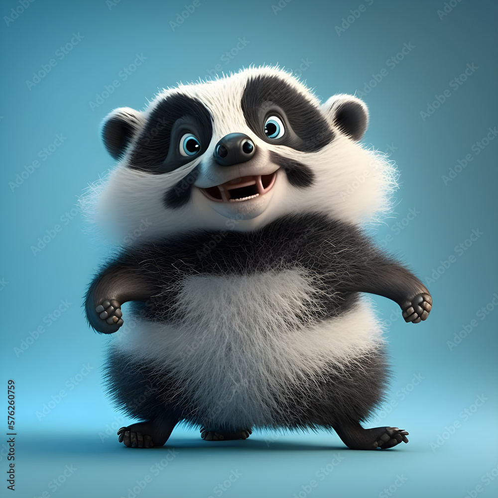 super cute little Badger rendered in the style of pixar cartoon ...