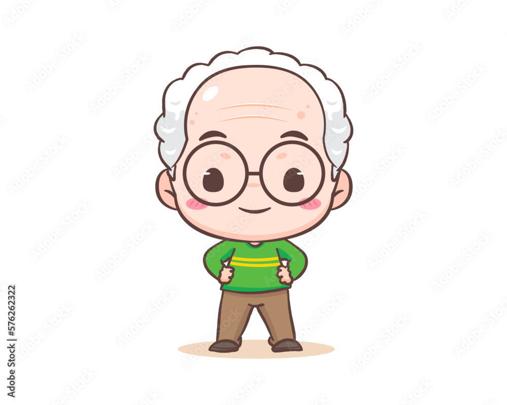 Cute grandfather or old man cartoon character. Grandpa standing with ...