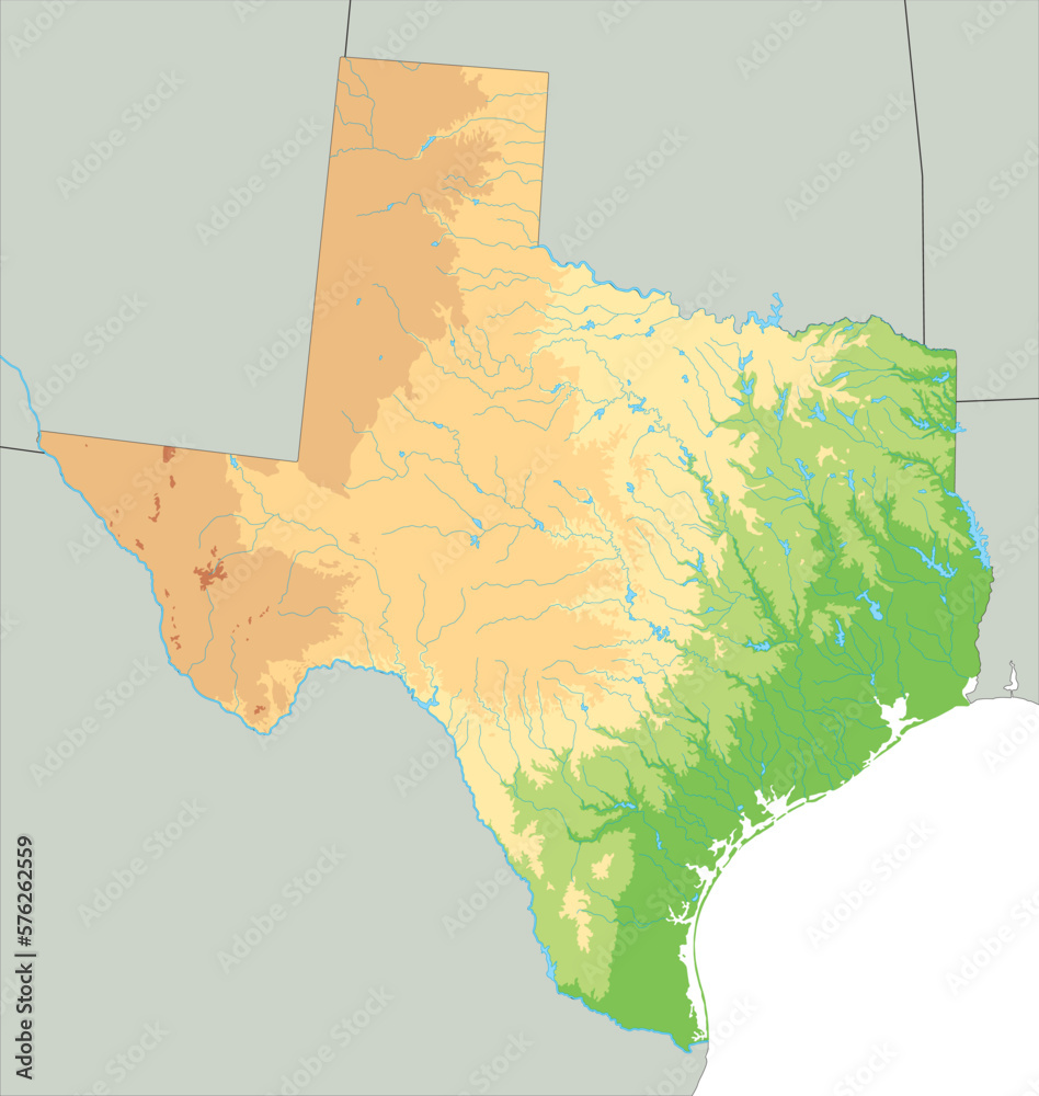 High detailed Texas physical map. Stock Vector | Adobe Stock