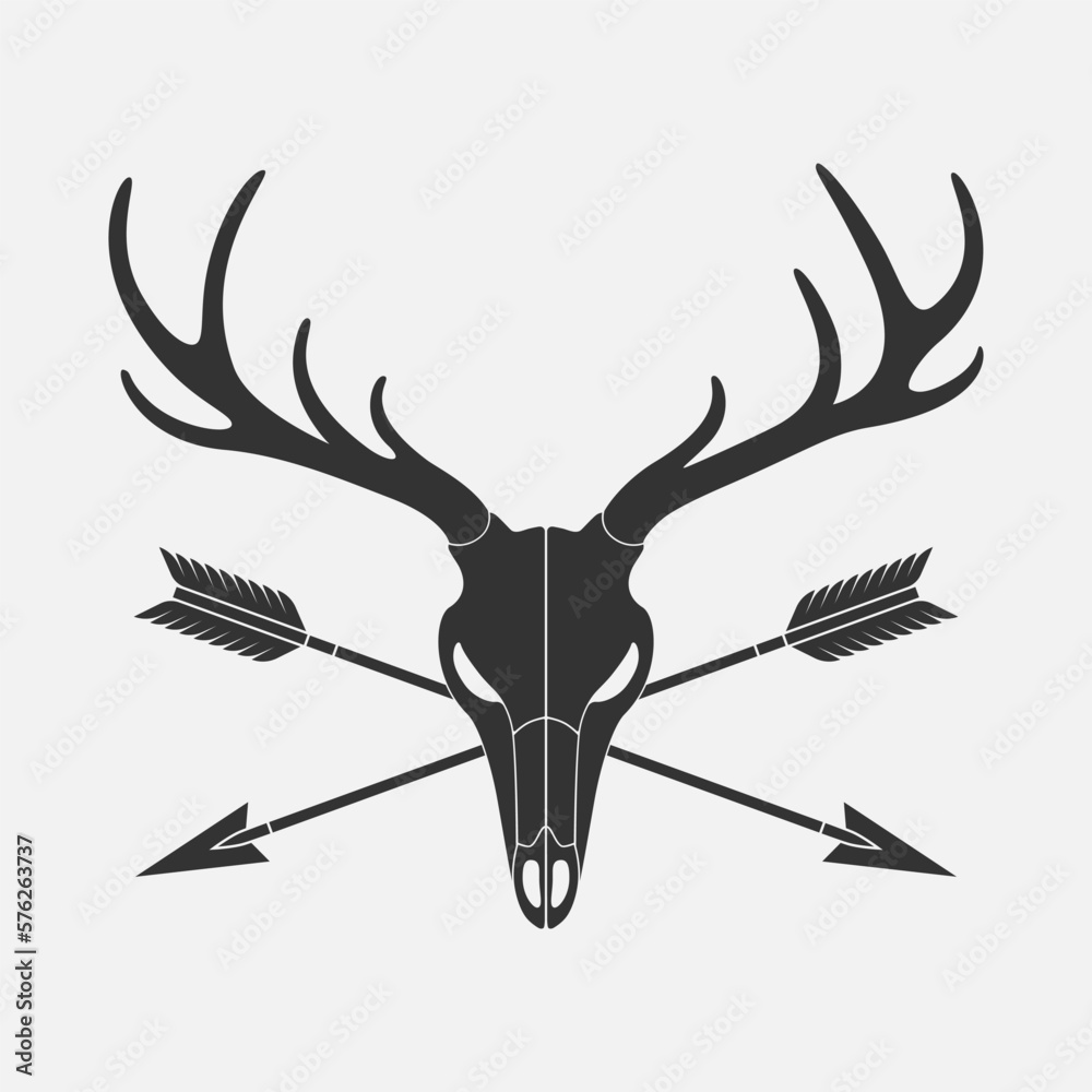 Deer skull and crossed arrows graphic icon. Hunting symbol. Sign ...