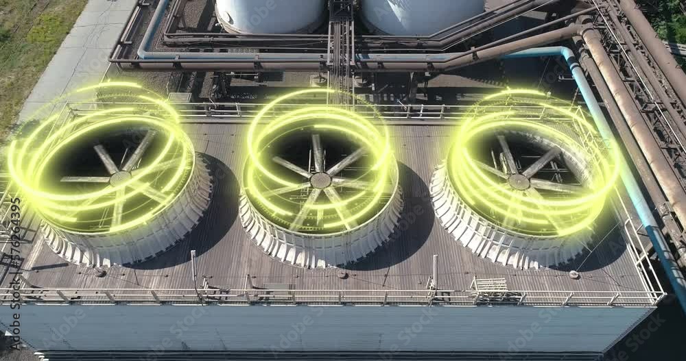 Cooling tower from a drone. Wet cooling towers. Evaporative cooling ...