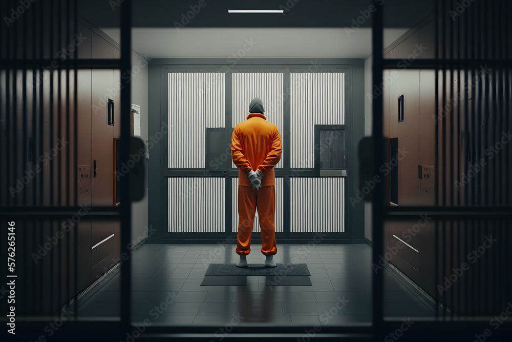 Handcuffed Prisoner in orange suit waiting for Death Penalty. Neural ...