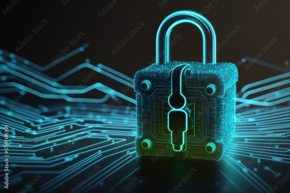 Neon Blue Padlock for Cybersecurity Concept - AI Generated Photo ...