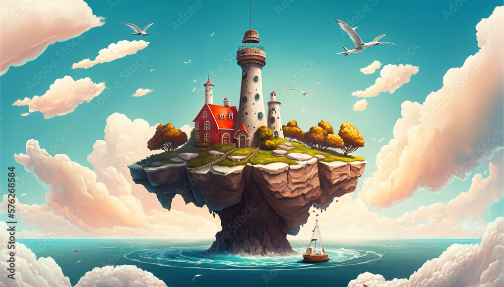 A Colorful, Cheerful and Exotic Floating Island with a Modern Manor and ...