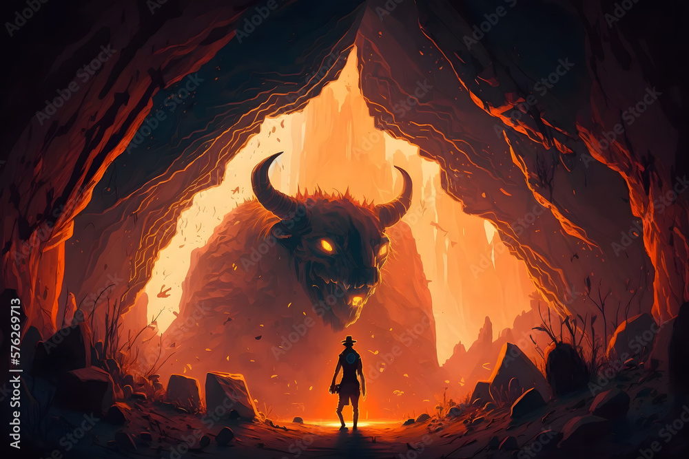 Theseus found the creature minotaur in cave labyrinth greek mythology ...