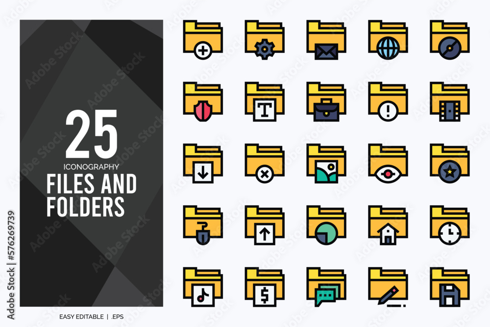 25 Files and Folders Lineal Color icon pack. vector illustration. Stock ...