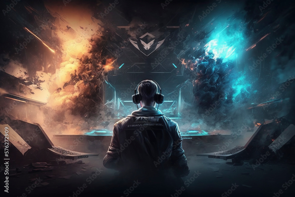 Esports Players in Action in a High-Tech Stadium Filled with Spectators ...