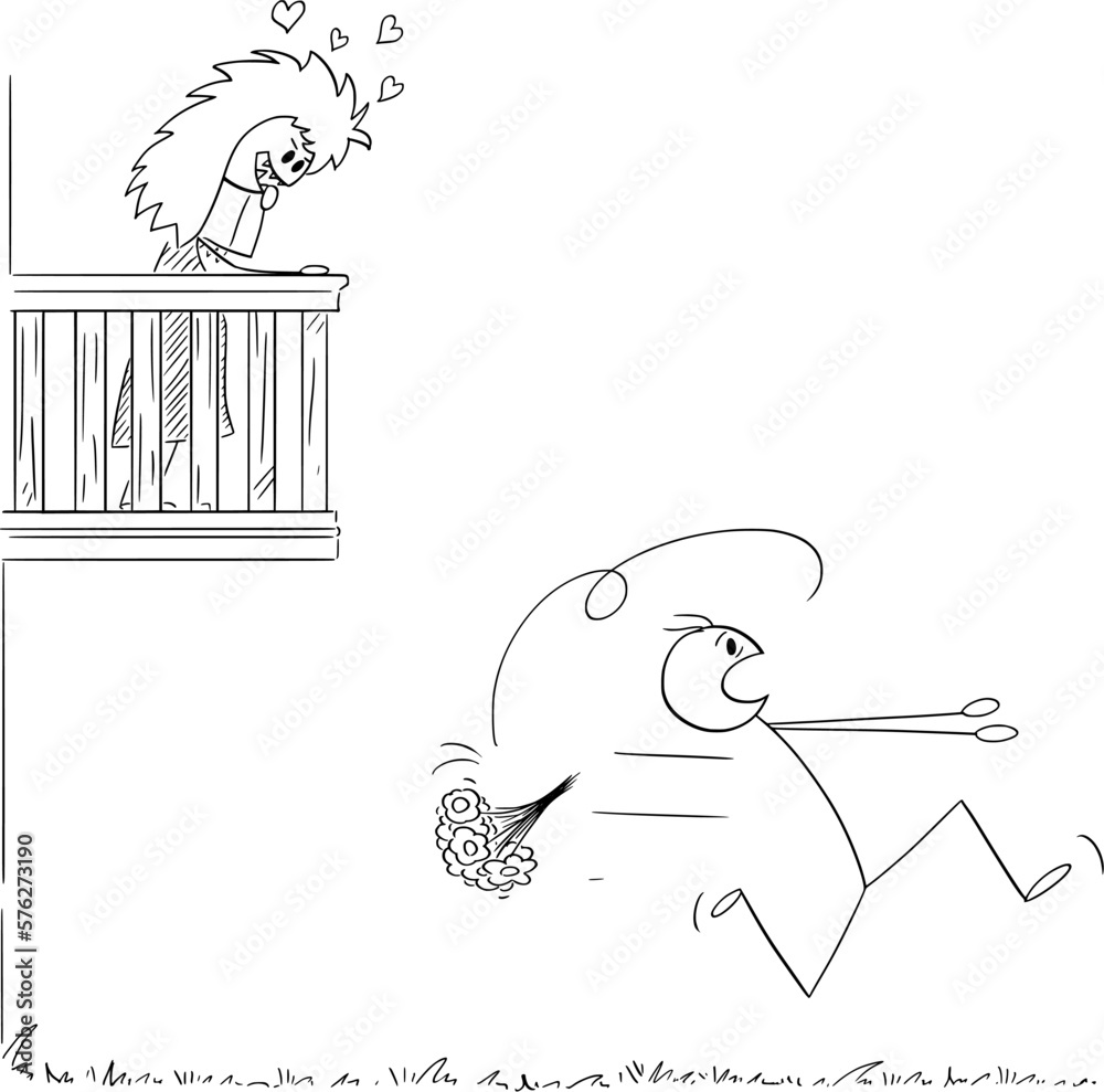 Lover Shocked by Monster Girl on Balcony , Vector Cartoon Stick Figure ...