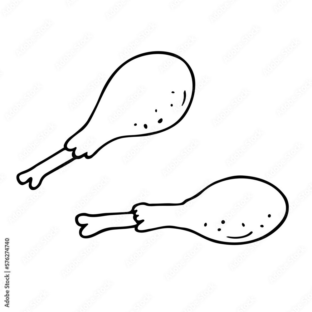 Chicken legs doodle, cooking nutrient. Hand-drawn protein food, proper ...