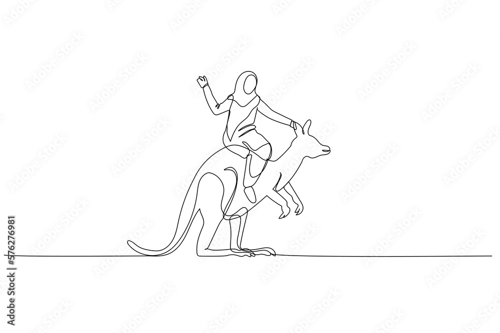 muslim woman riding kangaroo with suicase metaphor of manager with ...