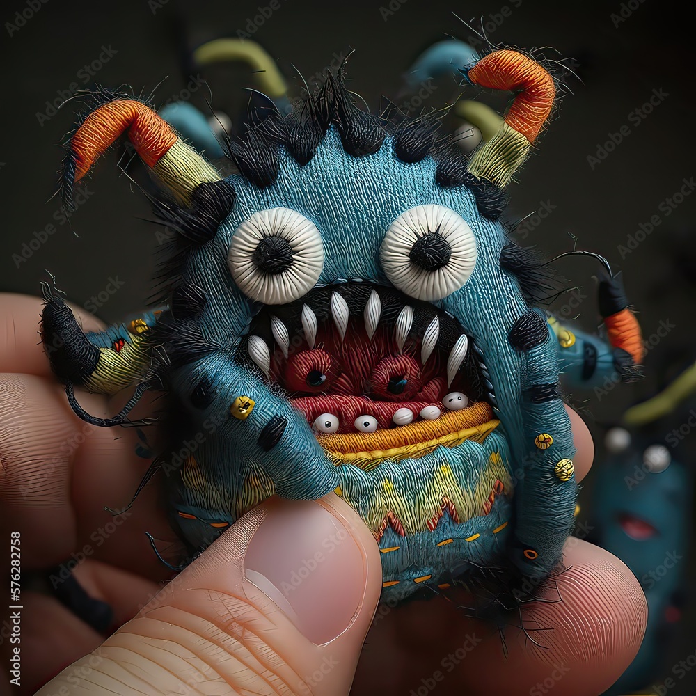 Breck of a little monster embroidered on fabric. Fantasy creatures ...