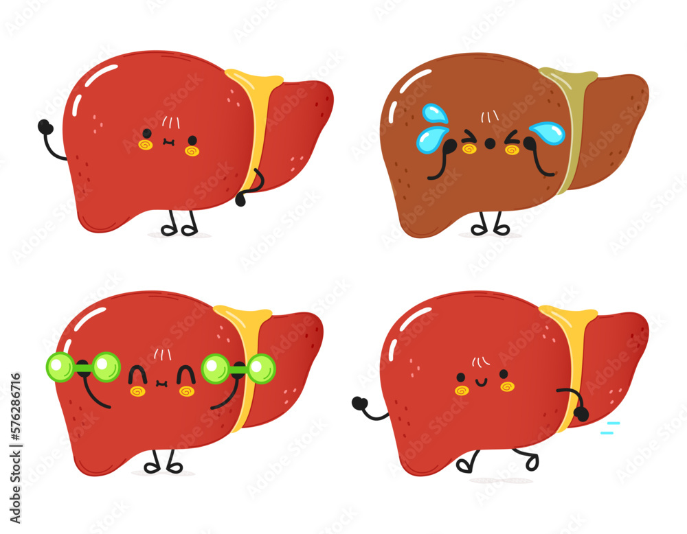Funny liver characters bundle set. Vector hand drawn doodle style ...