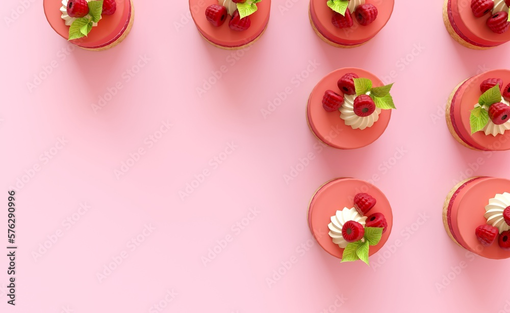 Wallpaper with small round cakes standing in a row. Delicious little ...