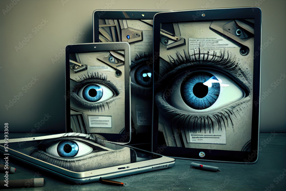 Artificial Intelligence spying on humans - Generative AI illustration ...