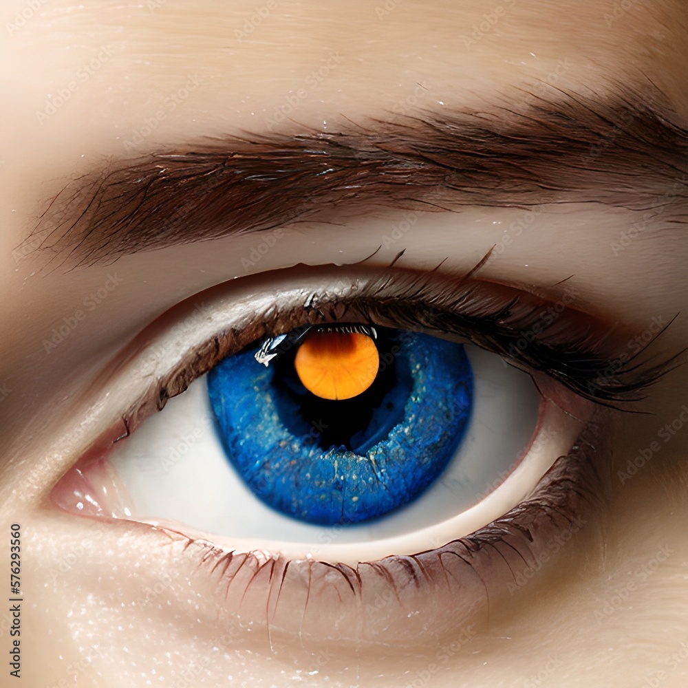 Photorealistic drawing of the human eye with yellow light reflection ai ...