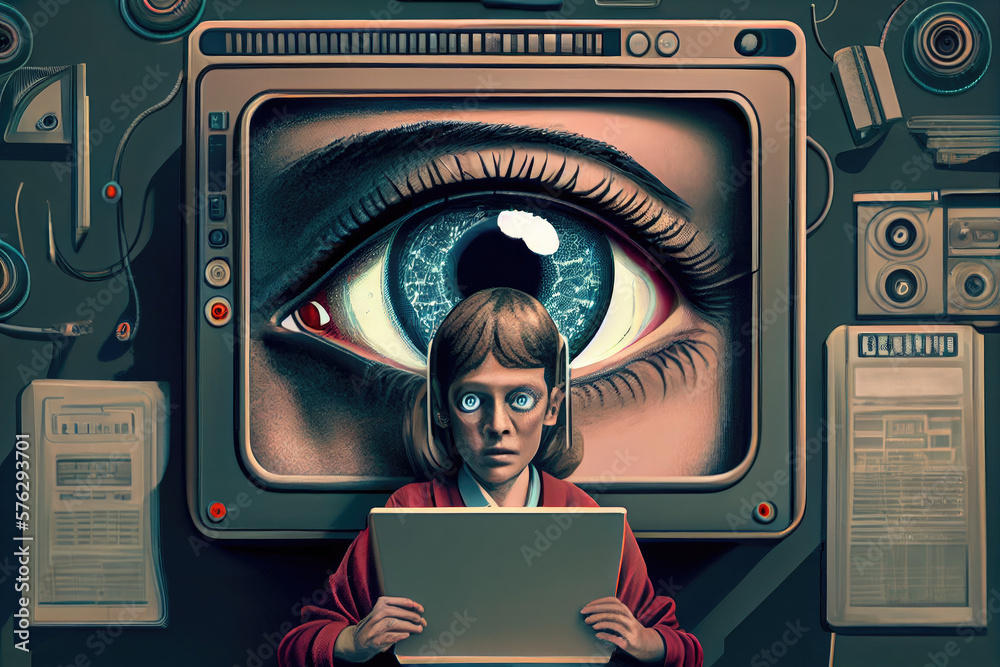Artificial Intelligence spying on humans - Generative AI illustration ...