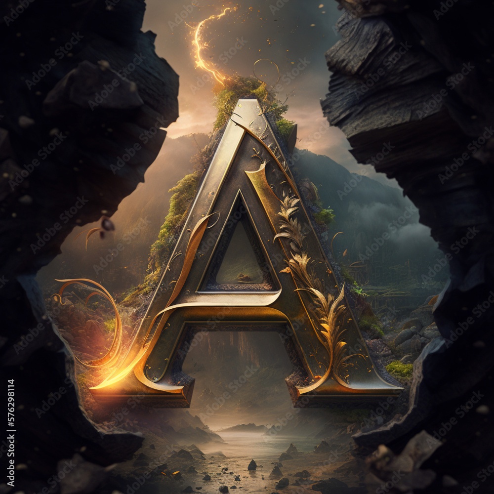4k Epic Illustration of letter A logo on black background Generative AI ...