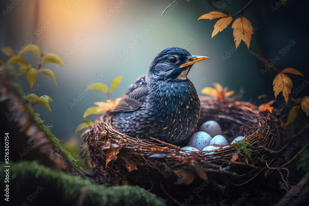 Nurturing Love. Witness the beauty of nature with a mother bird sitting ...