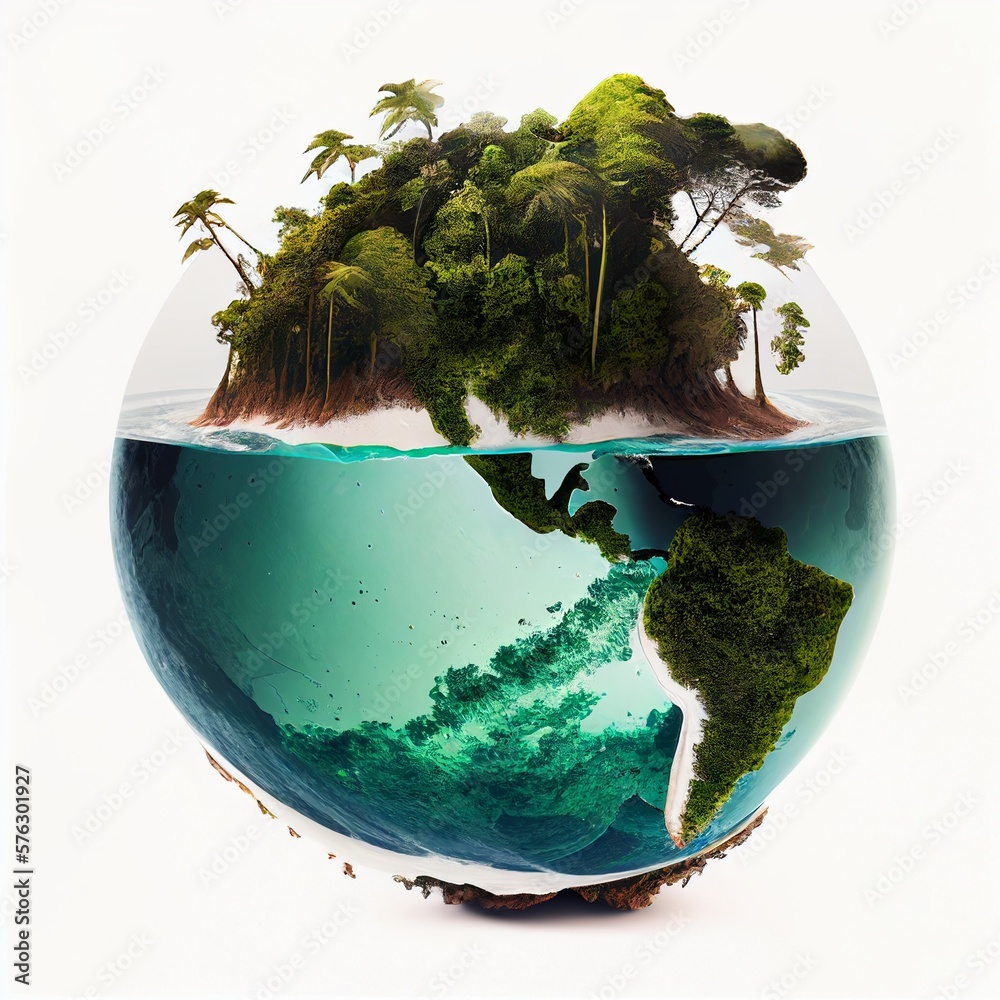 Shiny glowing transparent earth with green trees. It looks like the ...