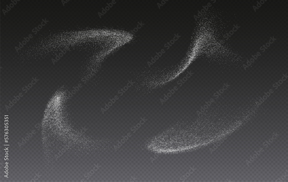 Sugar powder splash, flying salt, baking flour top view. White powder ...