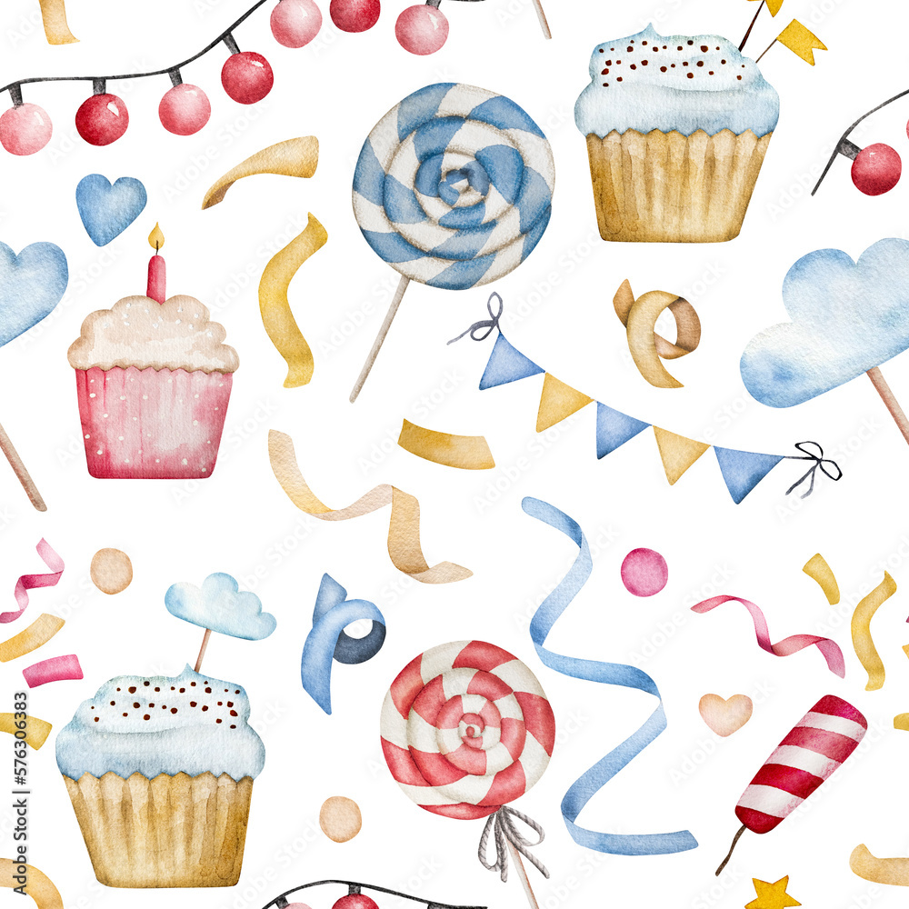 Happy Birthday cupcake watercolor illustration Stock Illustration ...