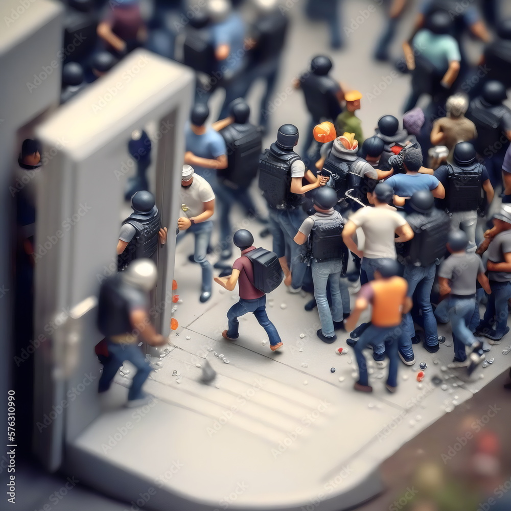 miniature model of riot scene with crowd, made with generative ai Stock ...