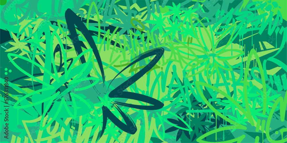 Trendy Green Abstract Urban Street Art Graffiti Style With Cannabis ...