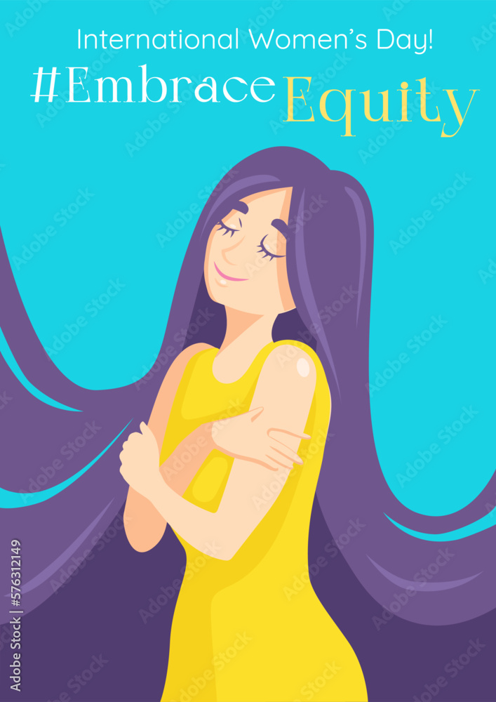 Embrace Equity poster with a cute woman in a yellow dress character ...