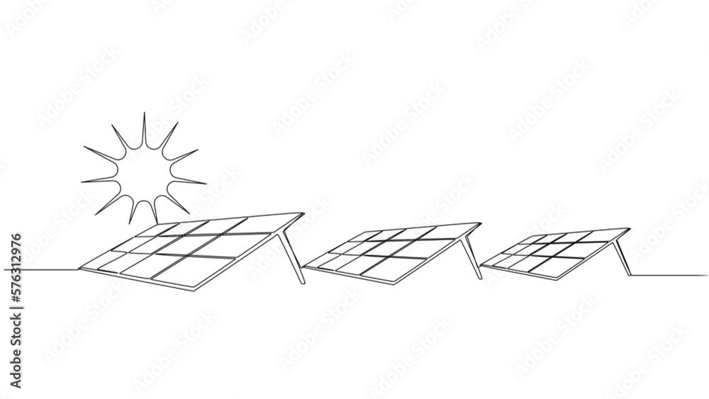 animated continuous single line drawing of solar power photovoltaic ...
