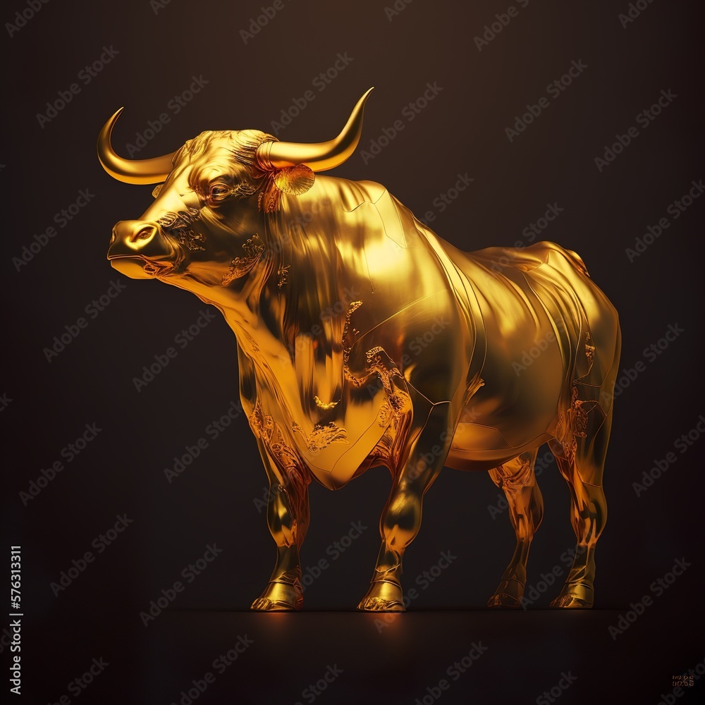 bull of gold black background horns statue stand sparkling bright ...